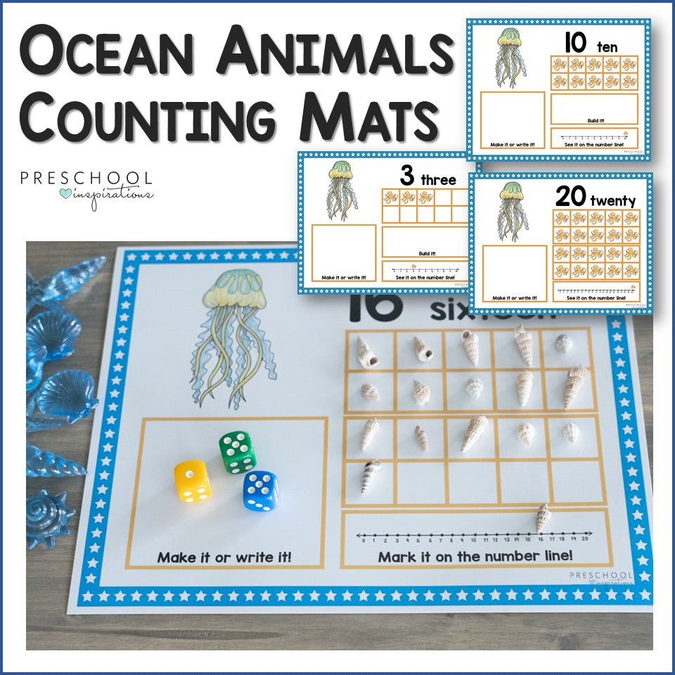 Ocean Animal Ten Frame Match Counting Mats – Preschool Inspirations