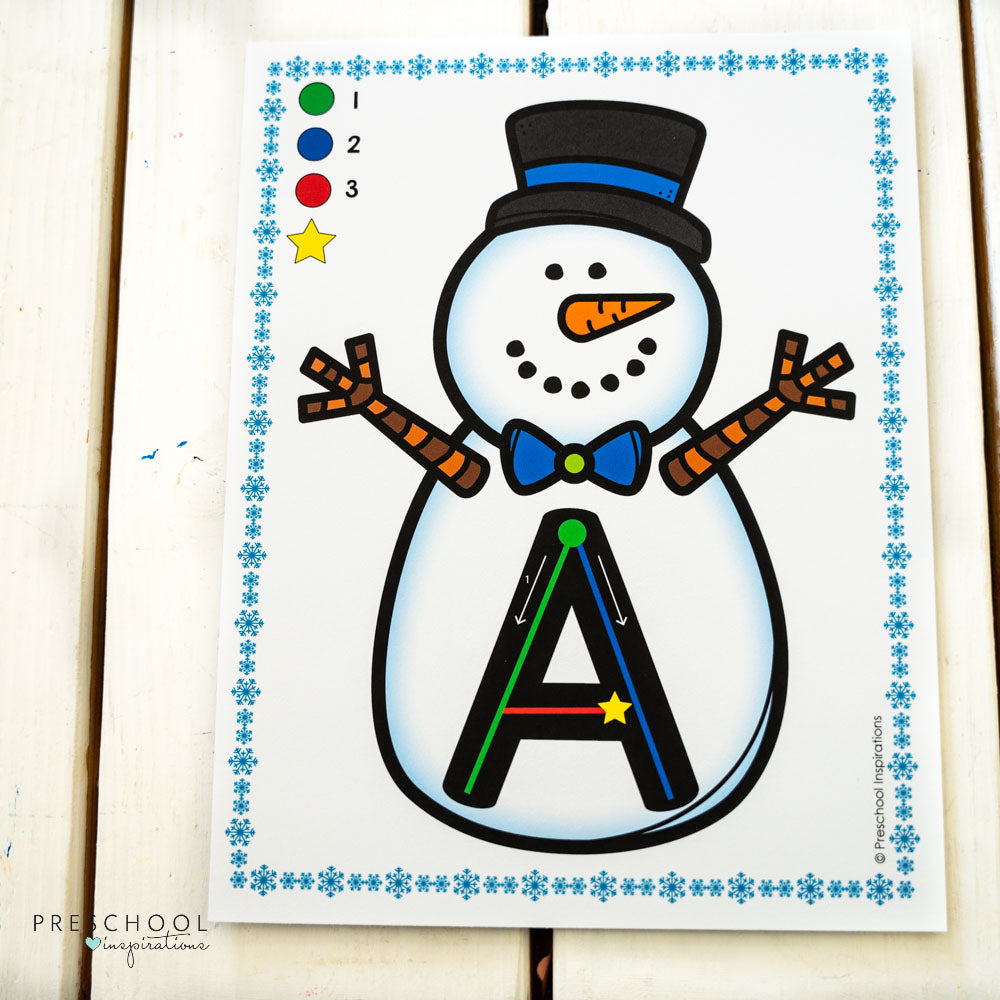 Snowman Letter Formation Fine Motor Mats – Preschool Inspirations
