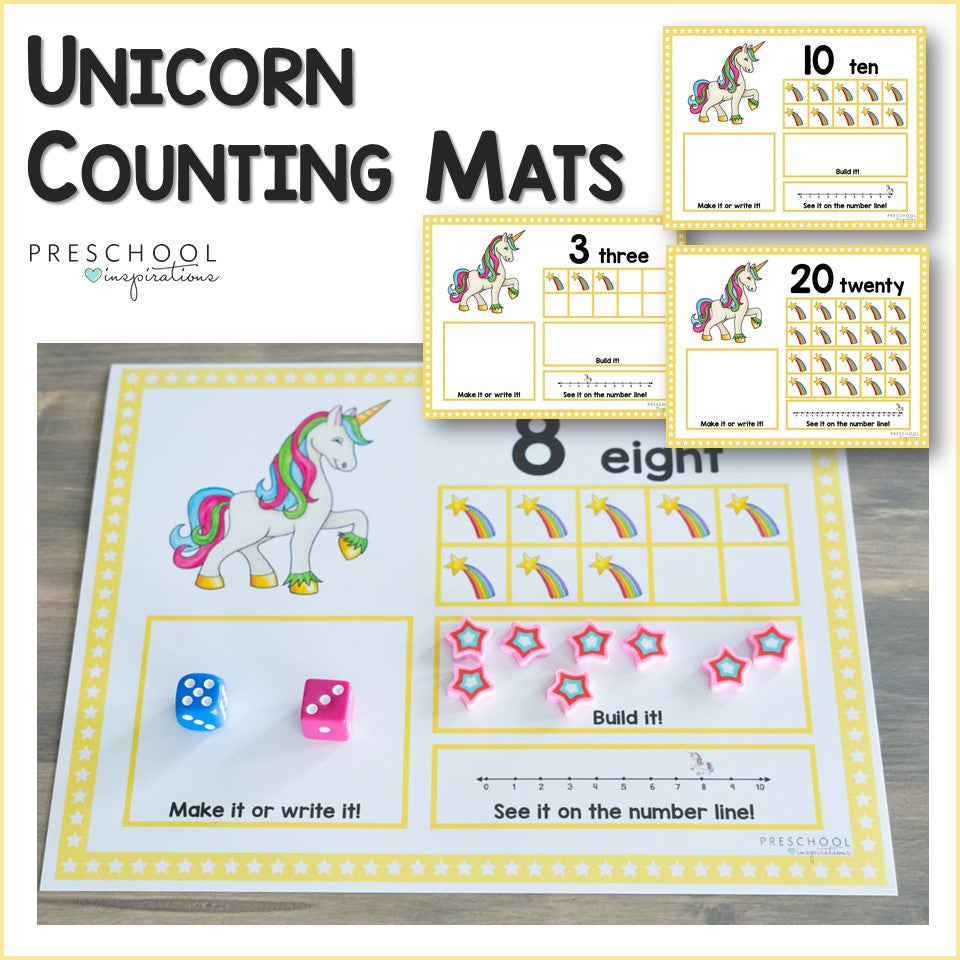Unicorn Math Ten Frame Counting Mats – Preschool Inspirations